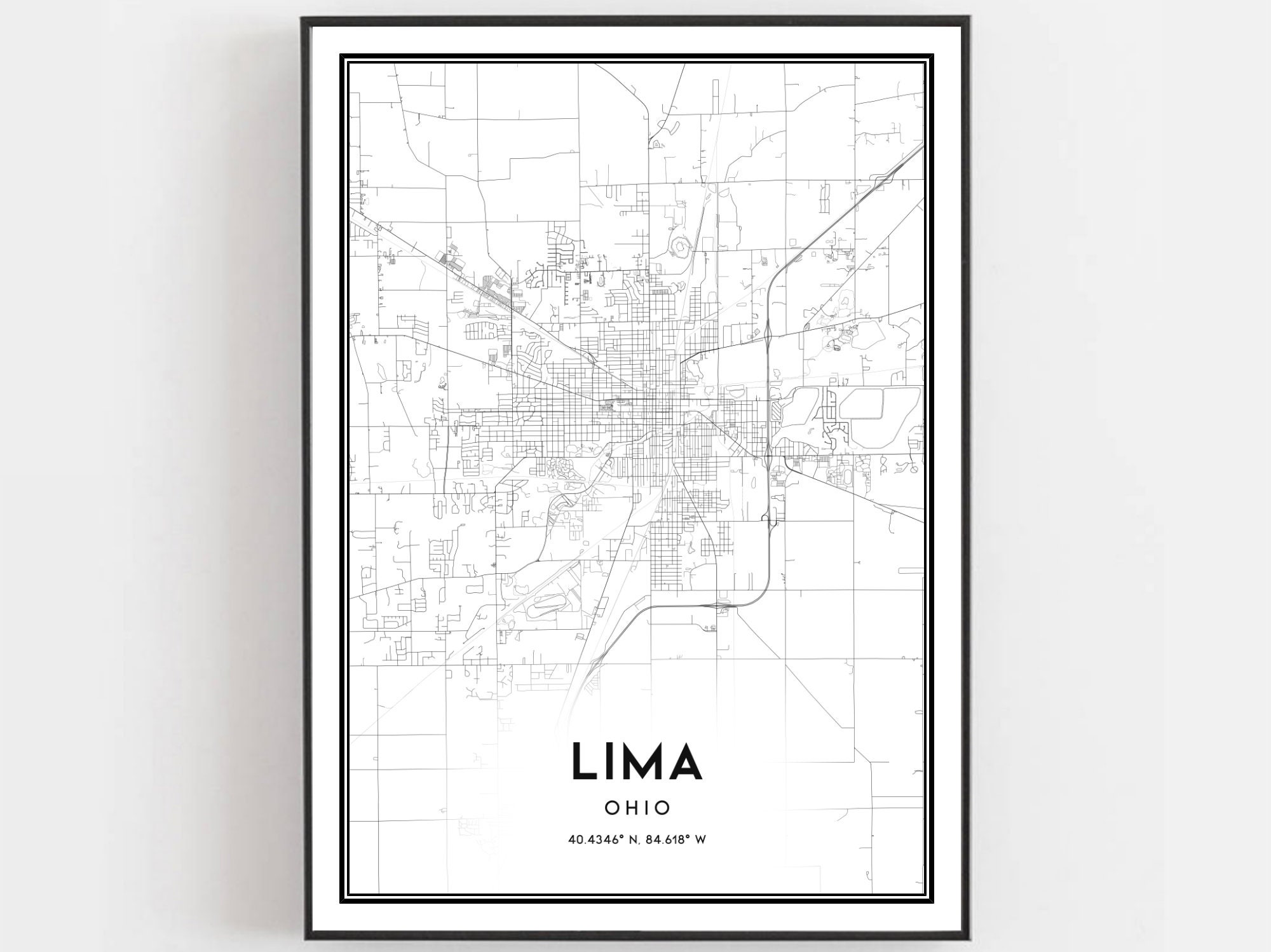 Lima Map Print Lima Map Poster Wall Art Oh City Map Ohio | Etsy