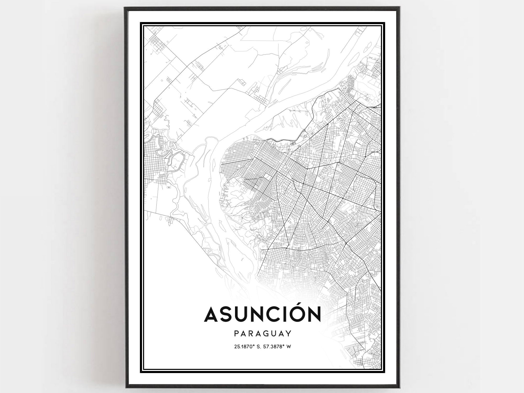 Asunción Map Print Asunción Map Poster Wall Art Asunción | Etsy