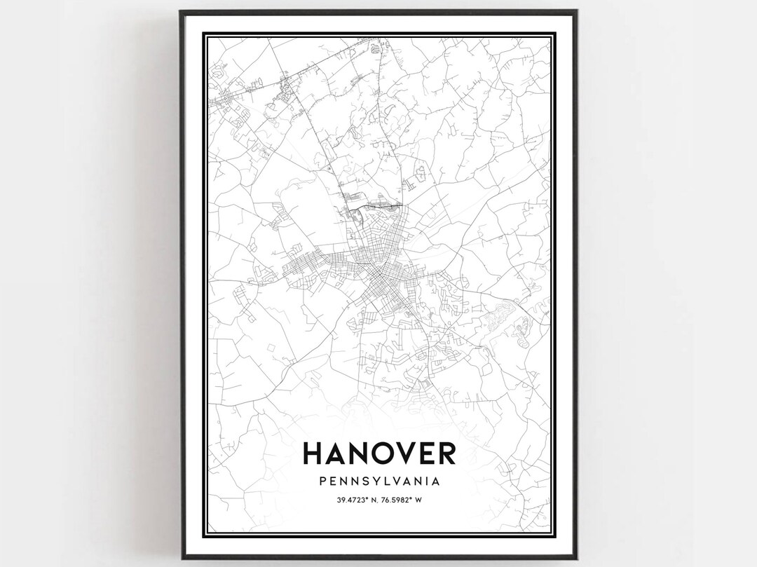 Hanover Map Print, Hanover Map Poster Wall Art, Pa City Map ...
