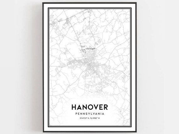 Hanover Map Print Hanover Map Poster Wall Art Pa City Map | Etsy