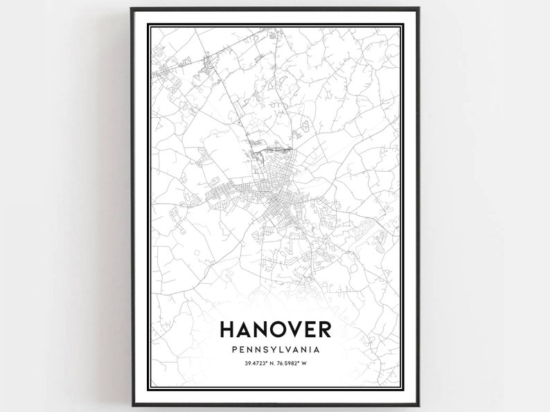 Hanover Map Print Hanover Map Poster Wall Art Pa City Map | Etsy