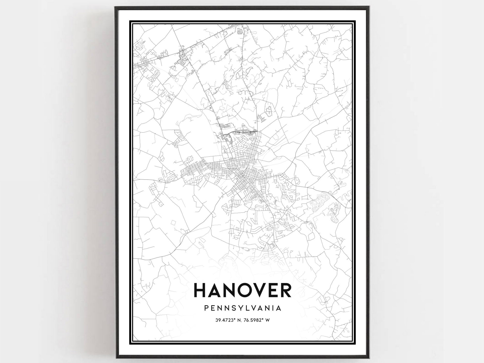 Hanover Map Print Hanover Map Poster Wall Art Pa City Map | Etsy