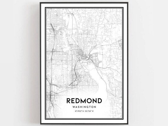 Redmond Map Print Redmond Map Poster Wall Art Wa City Map | Etsy