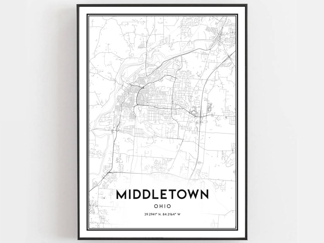 Middletown Map Print, Middletown Map Poster Wall Art, Oh City Map, Ohio ...