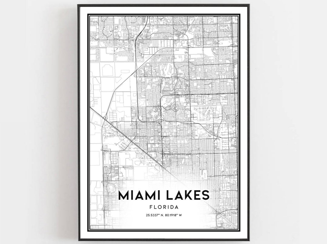Miami Lakes Map Print, Miami Lakes Map Poster Wall Art, Fl City Map ...