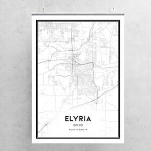 Elyria Map Print, Elyria Map Poster Wall Art, Oh City Map, Ohio Print ...