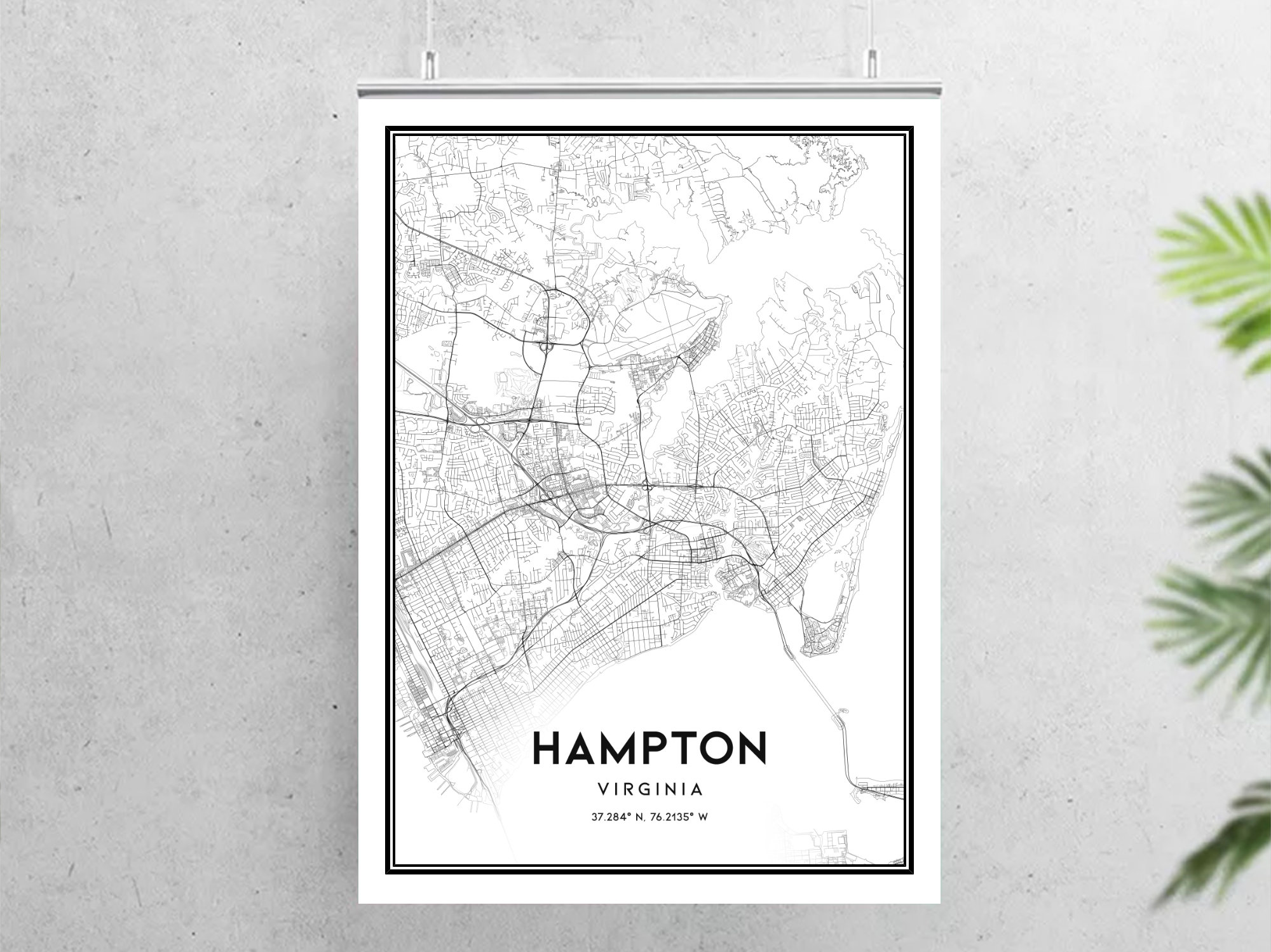 Hampton Map Print Hampton Map Poster Wall Art Va City Map | Etsy