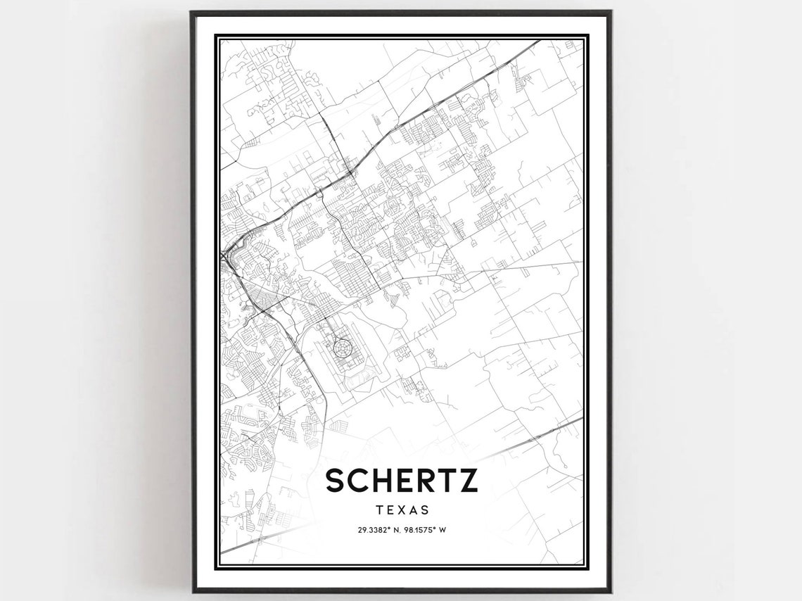 Schertz Map Print Schertz Map Poster Wall Art Tx City Map - Etsy UK