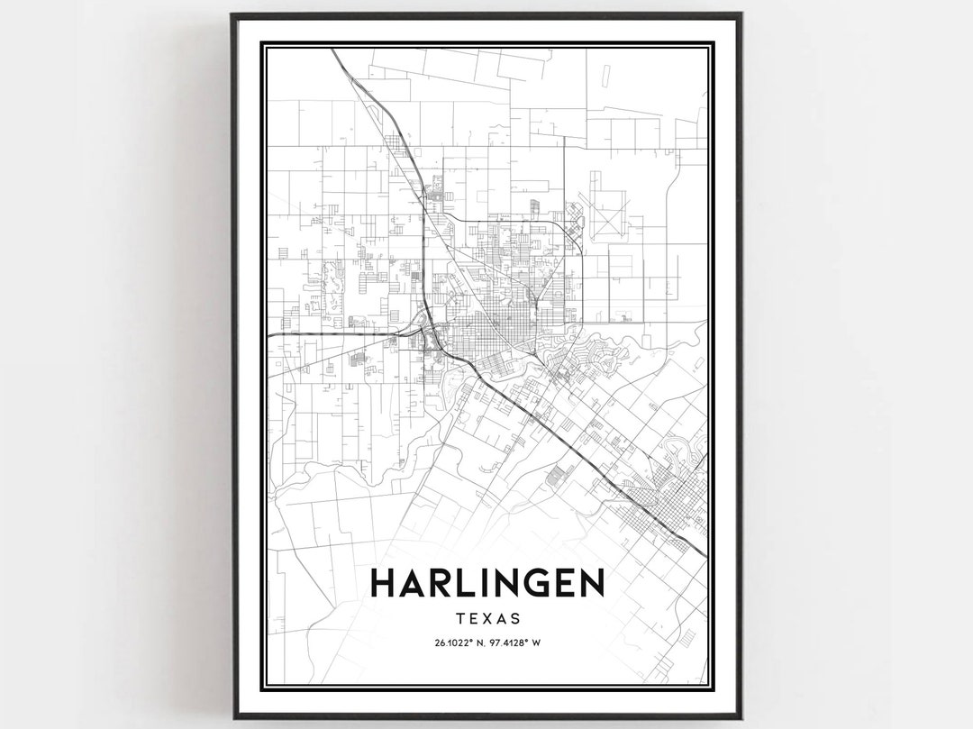 Harlingen Map Print, Harlingen Map Poster Wall Art, Tx City Map, Texas ...