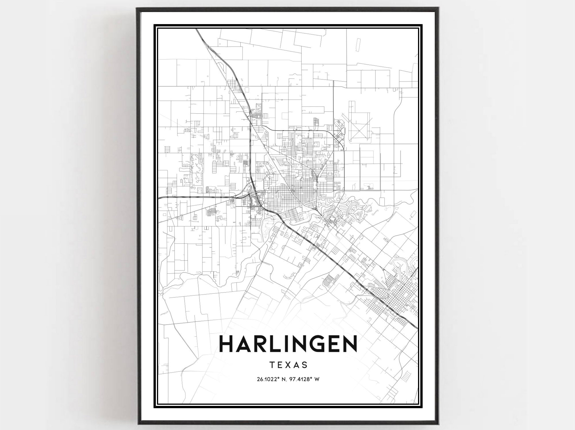 Harlingen Map Print, Harlingen Map Poster Wall Art, Tx City Map, Texas ...