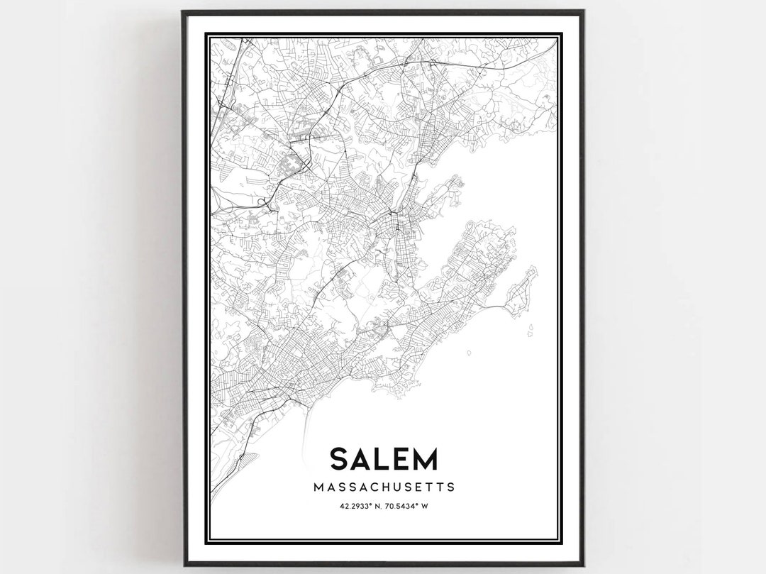 Salem Map Print, Salem Map Poster Wall Art, Ma City Map, Massachusetts ...