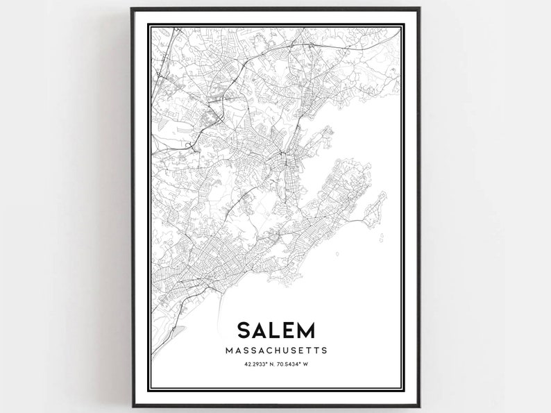 Salem Map Print, Salem Map Poster Wall Art, Ma City Map, Massachusetts ...