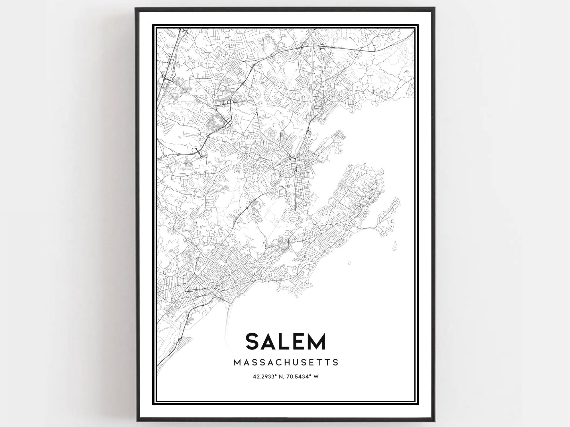 Salem Map Print Salem Map Poster Wall Art Ma City Map | Etsy