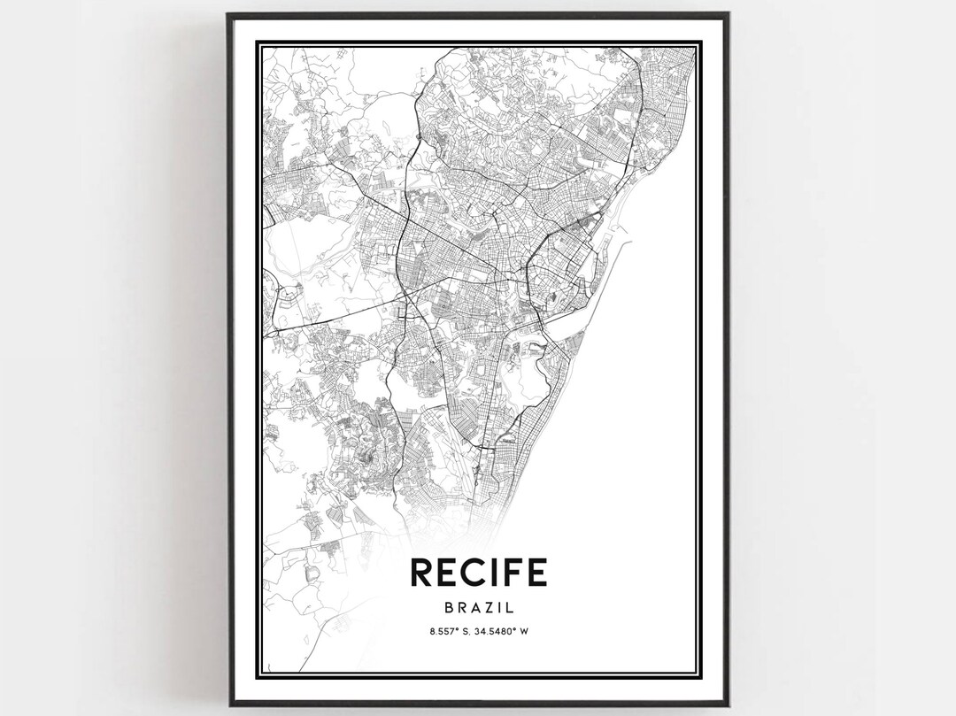 Recife Map Print, Recife Map Poster Wall Art, Recife City Map, Recife ...