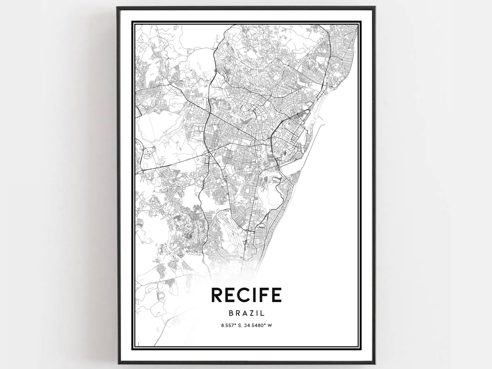 Recife Map Print Recife Map Poster Wall Art Recife City Map | Etsy