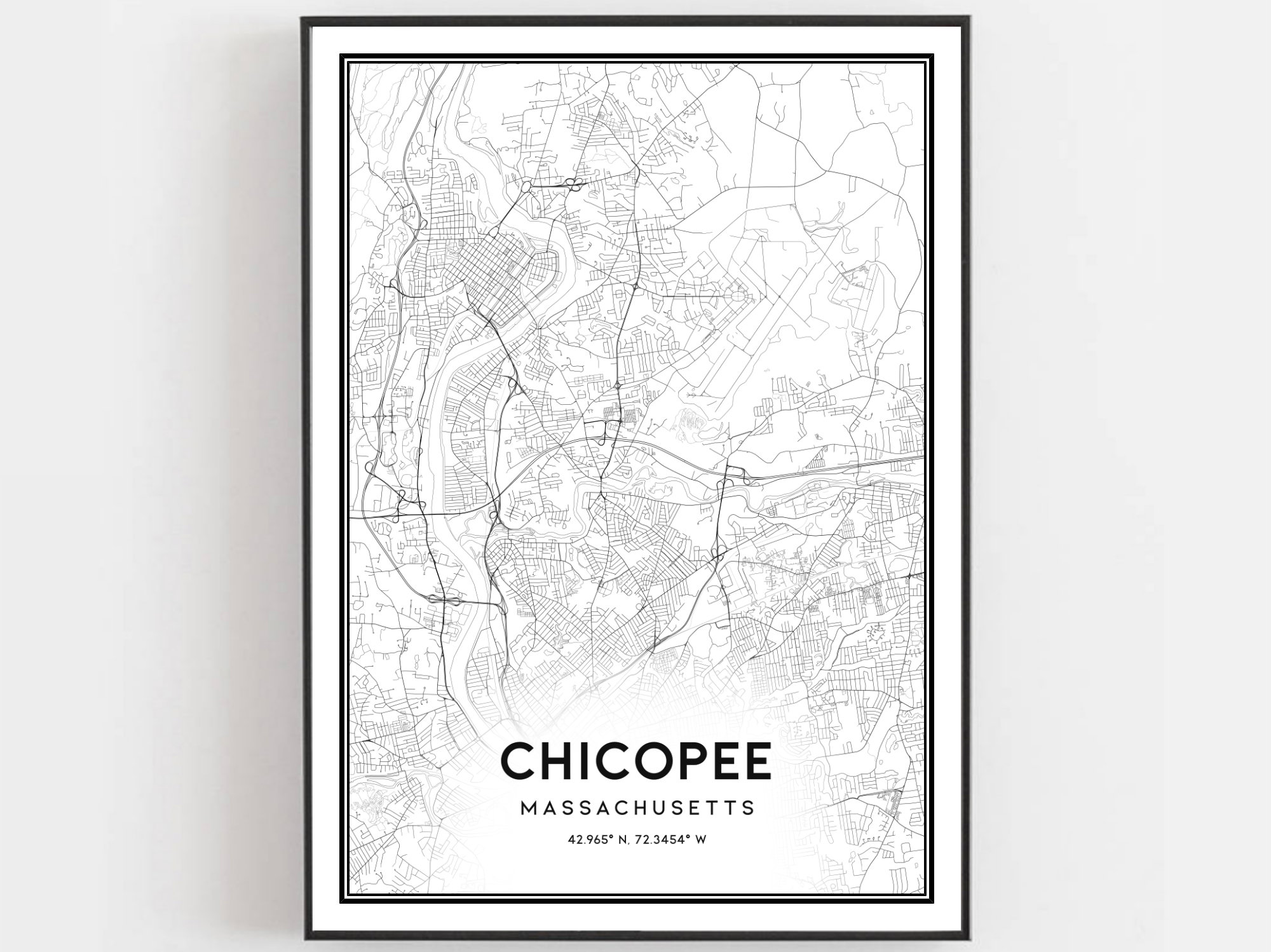 Chicopee Map Print, Chicopee Map Poster Wall Art, Ma City Map ...