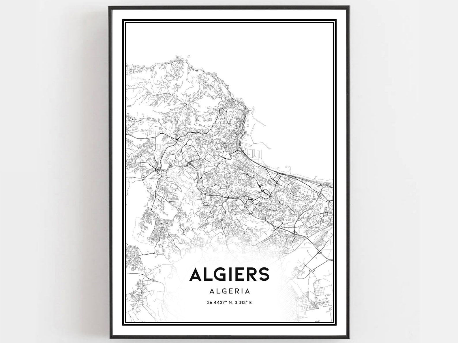 Algiers Map Print Algiers Map Poster Wall Art Algiers City | Etsy