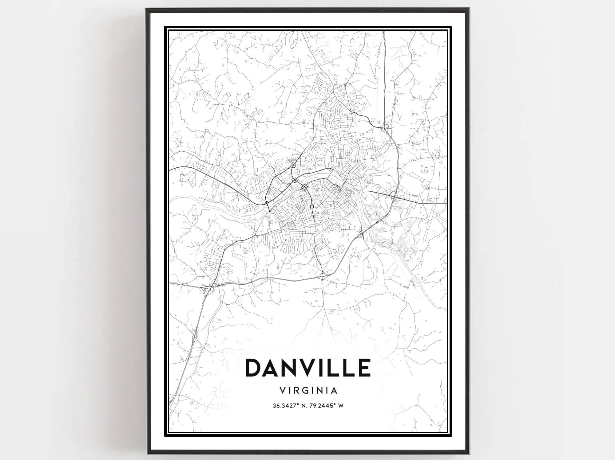 Danville Map Print Danville Map Poster Wall Art Va City | Etsy