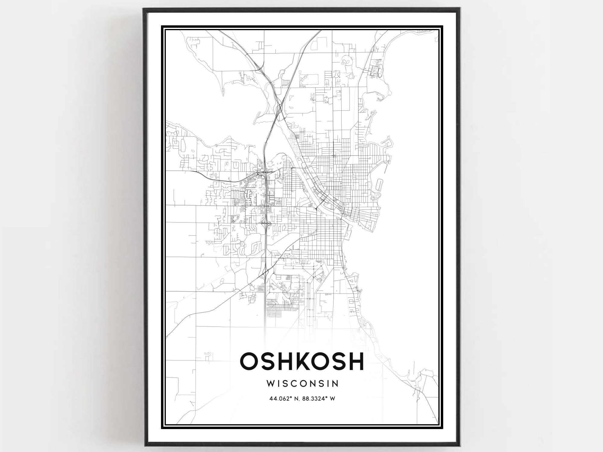 Oshkosh Map Print Oshkosh Map Poster Wall Art Wi City Map | Etsy