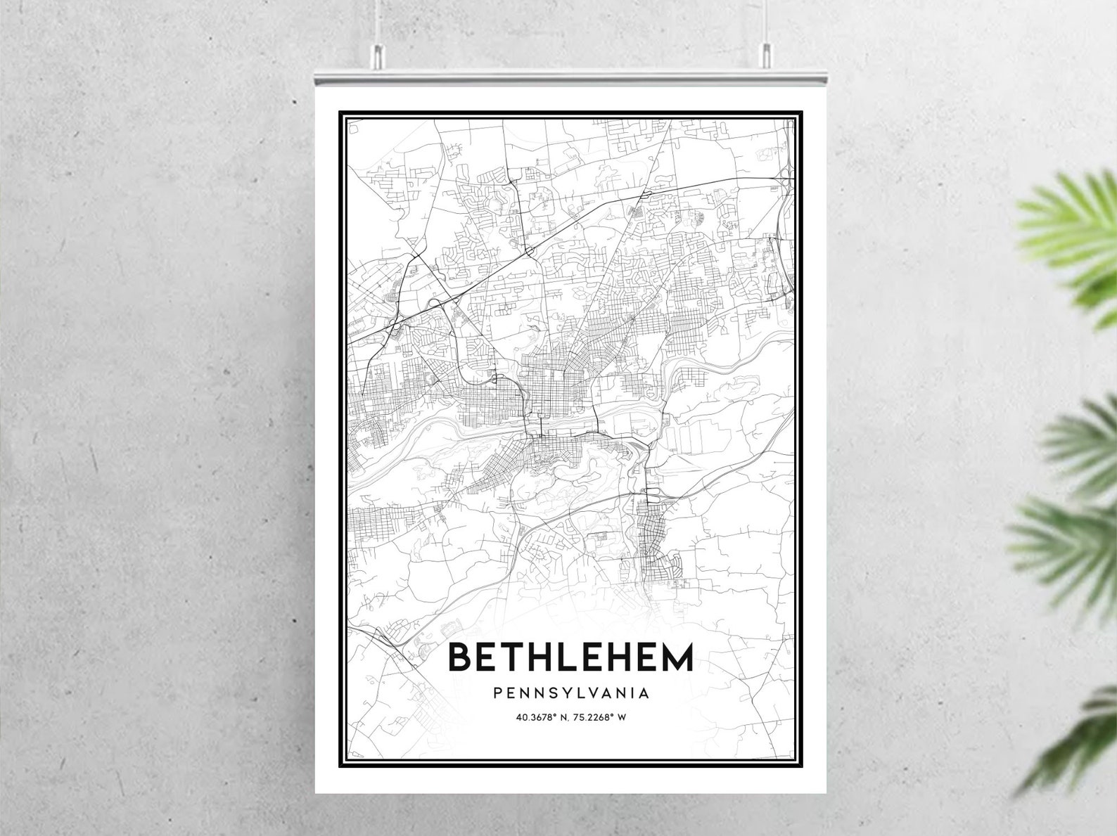 Bethlehem Map Print, Bethlehem Map Poster Wall Art, Pa City Map ...
