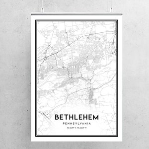 Bethlehem Map Print, Bethlehem Map Poster Wall Art, Pa City Map ...