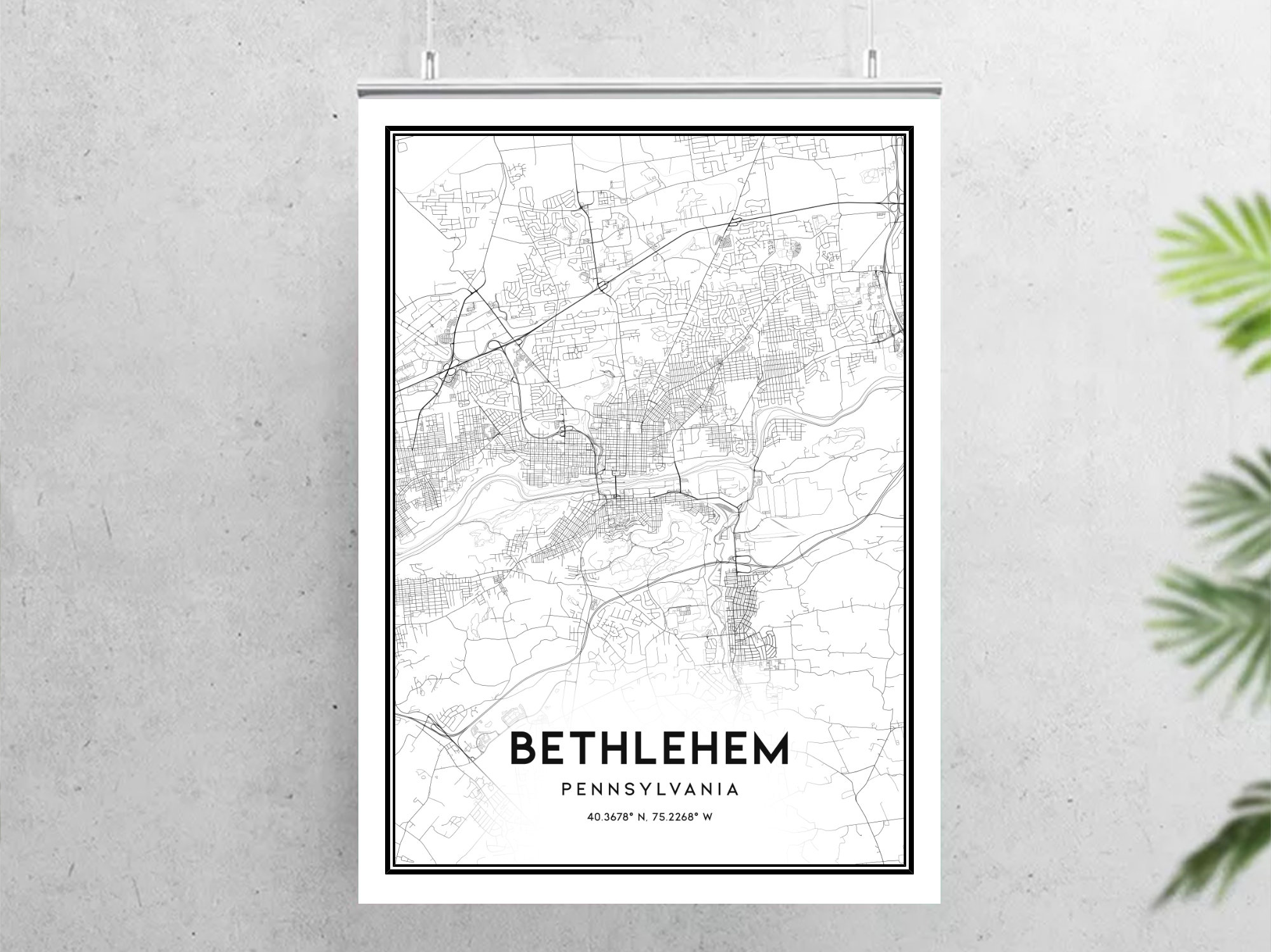Bethlehem Map Print Bethlehem Map Poster Wall Art Pa City - Etsy