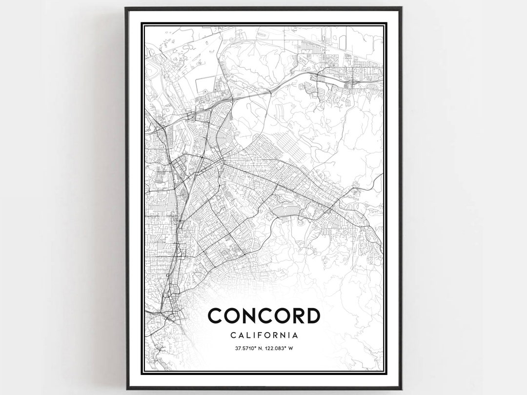 Concord Map Print, Concord Map Poster Wall Art, Ca City Map, California ...