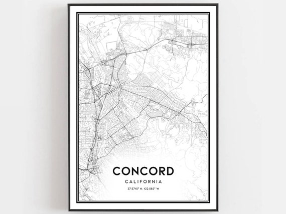 Concord Map Print Concord Map Poster Wall Art Ca City Map | Etsy