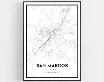 San Marcos Map Print, San Marcos Map Poster Wall Art, Tx City Map ...