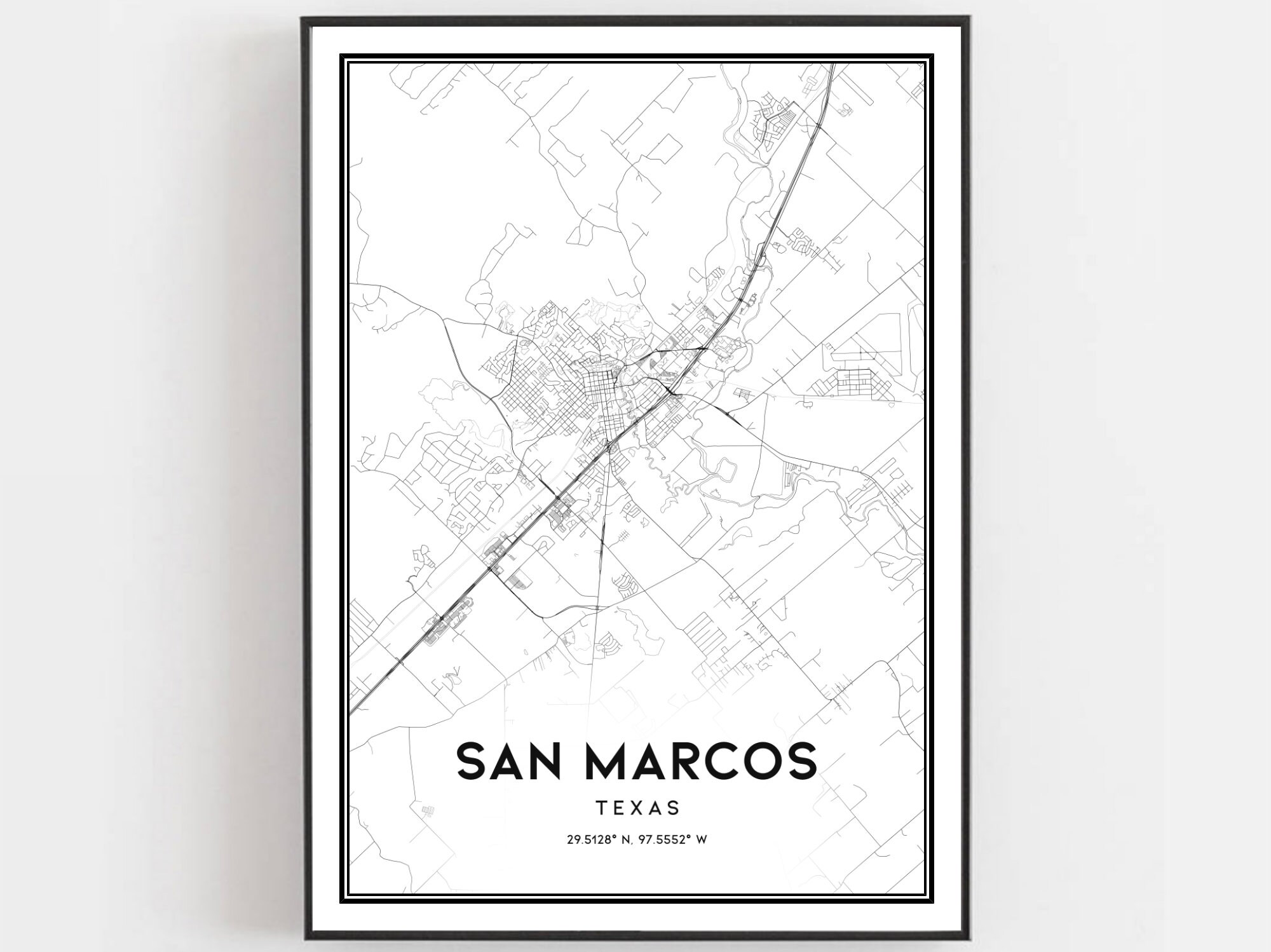 San Marcos Map Print San Marcos Map Poster Wall Art Tx City | Etsy