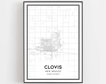 Clovis Map Print, Clovis Map Poster Wall Art, Nm City Map, New Mexico ...