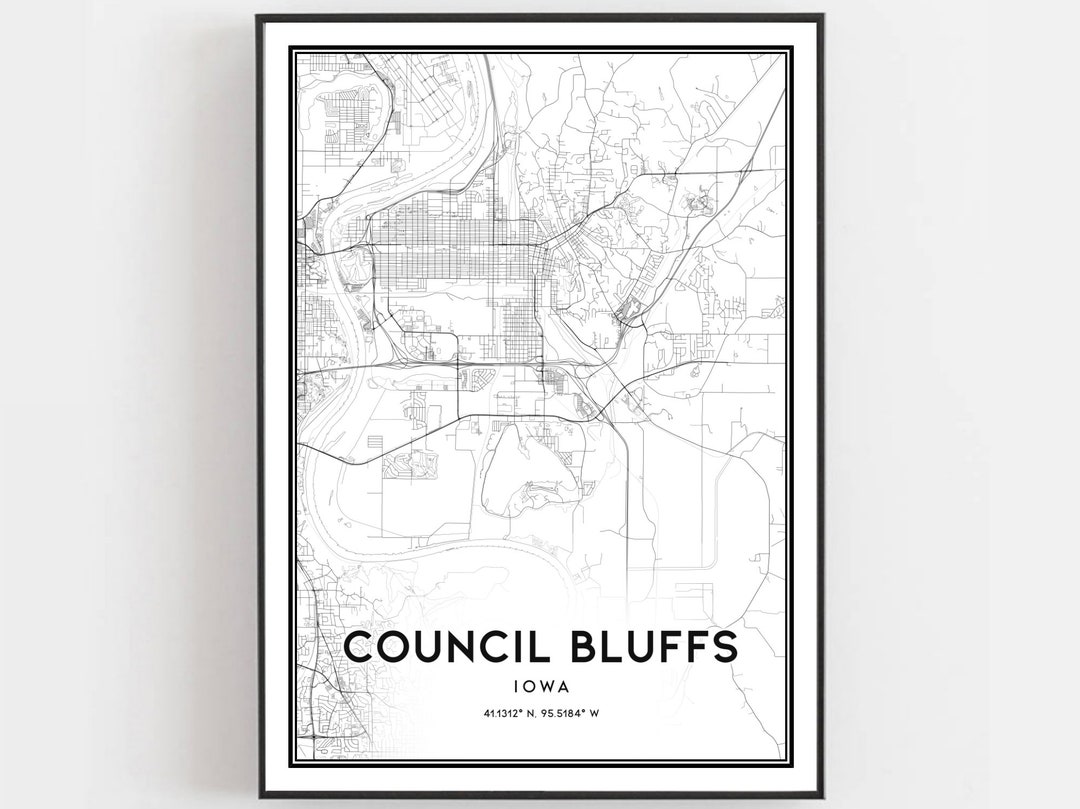Council Bluffs Map Print, Council Bluffs Map Poster Wall Art, Ia City ...