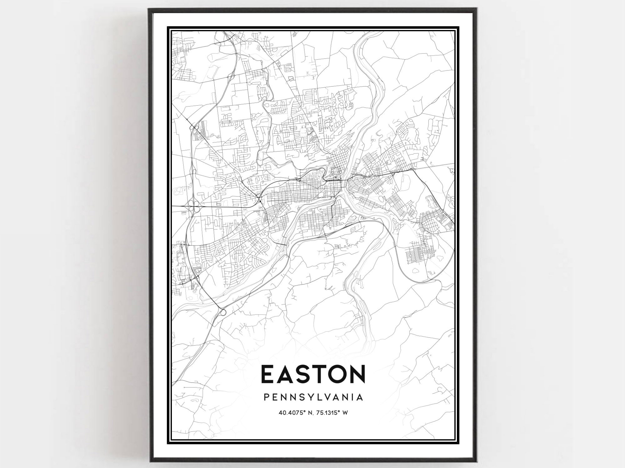 Easton Map Print Easton Map Poster Wall Art Pa City Map | Etsy