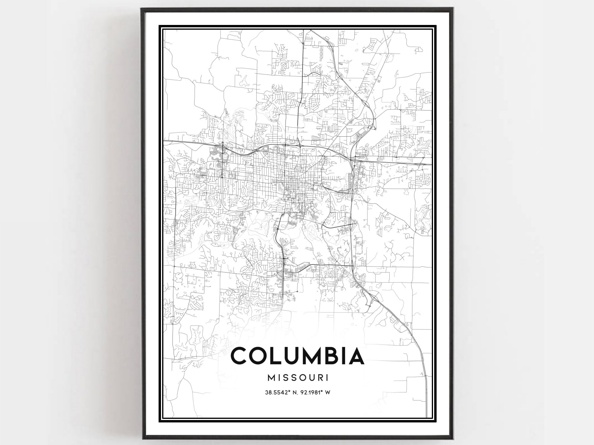 Columbia Map Print Columbia Map Poster Wall Art Mo City | Etsy