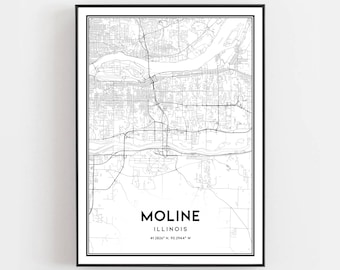 Moline Map Print, Moline Map Poster Wall Art, Il City Map, Illinois ...