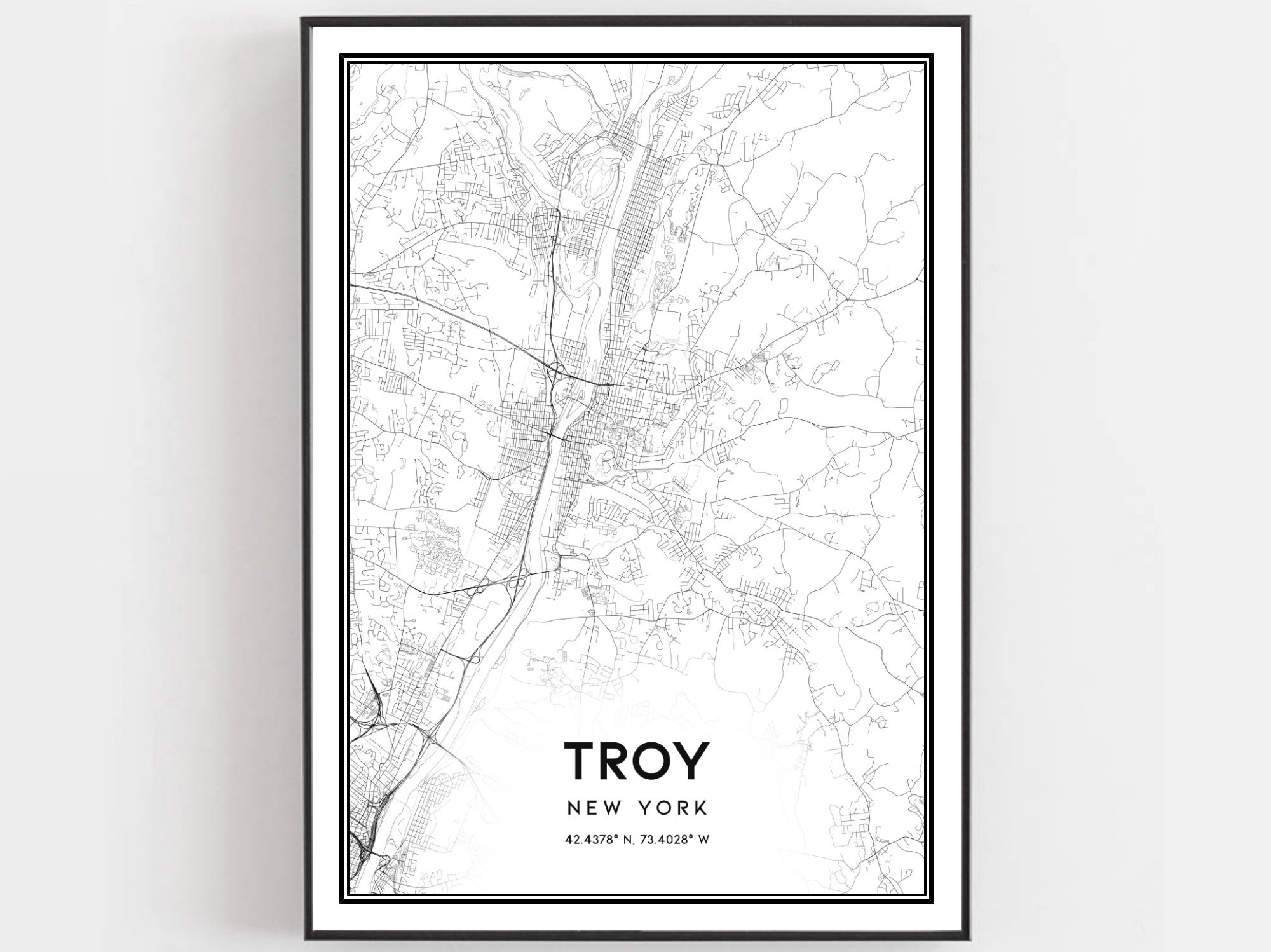 Troy Map Print Troy Map Poster Wall Art Ny City Map New | Etsy