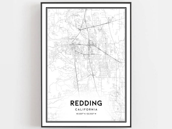 Redding Map Print Redding Map Poster Wall Art Ca City Map | Etsy