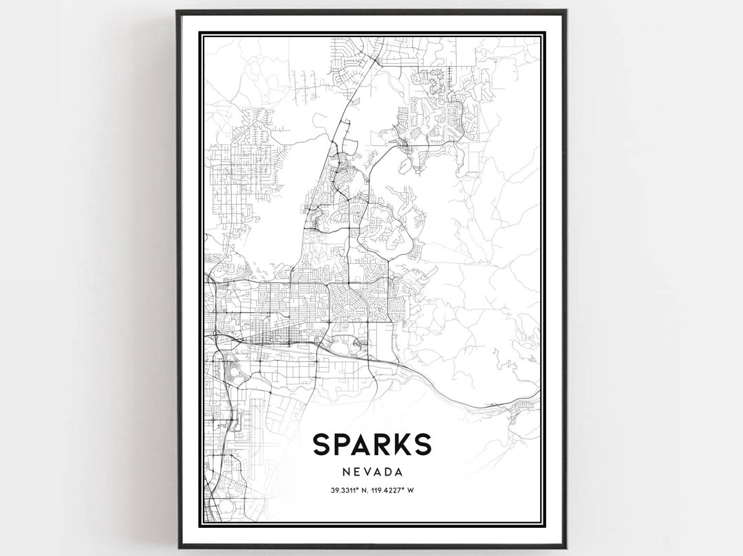 Sparks Map Print, Sparks Map Poster Wall Art, Nv City Map, Nevada Print ...
