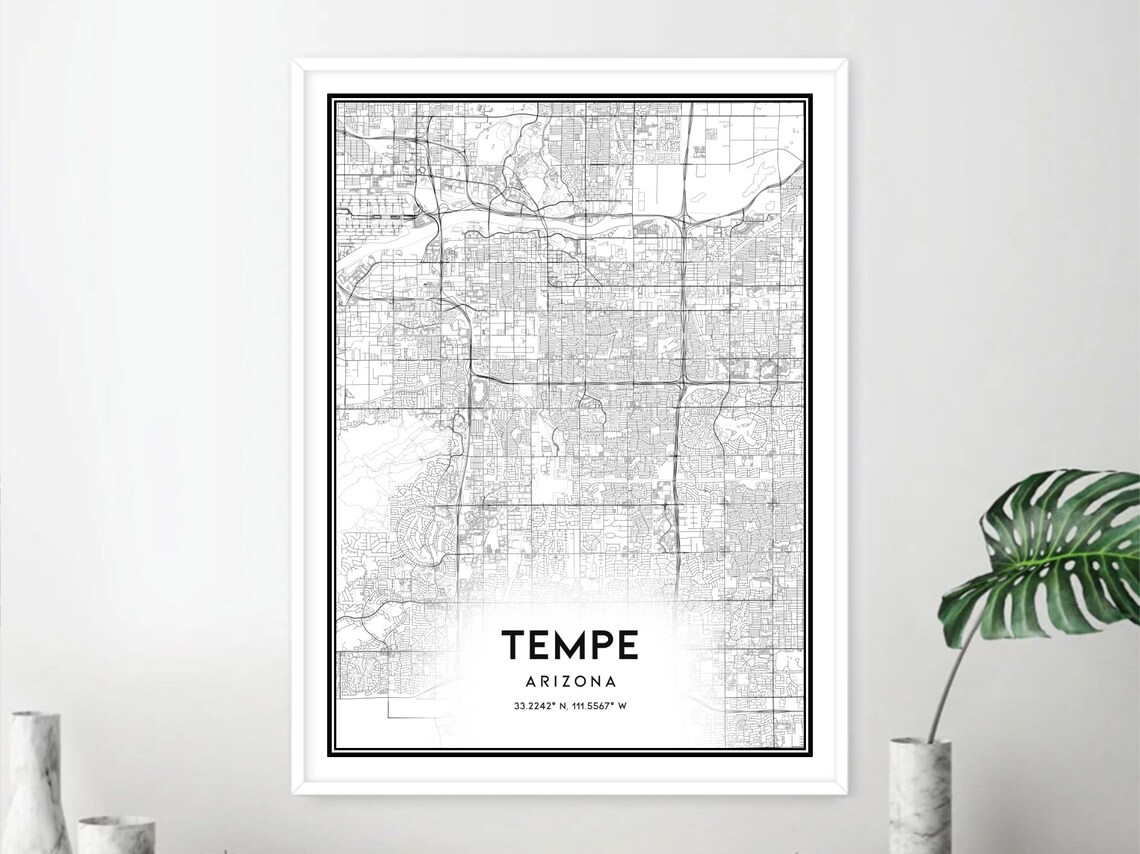 Tempe Map Print, Tempe Map Poster Wall Art, Az City Map, Arizona Print ...