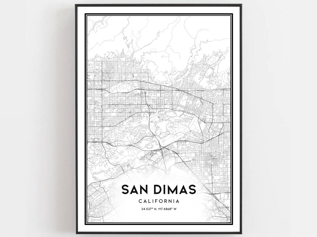 San Dimas Map Print, San Dimas Map Poster Wall Art, Ca City Map ...