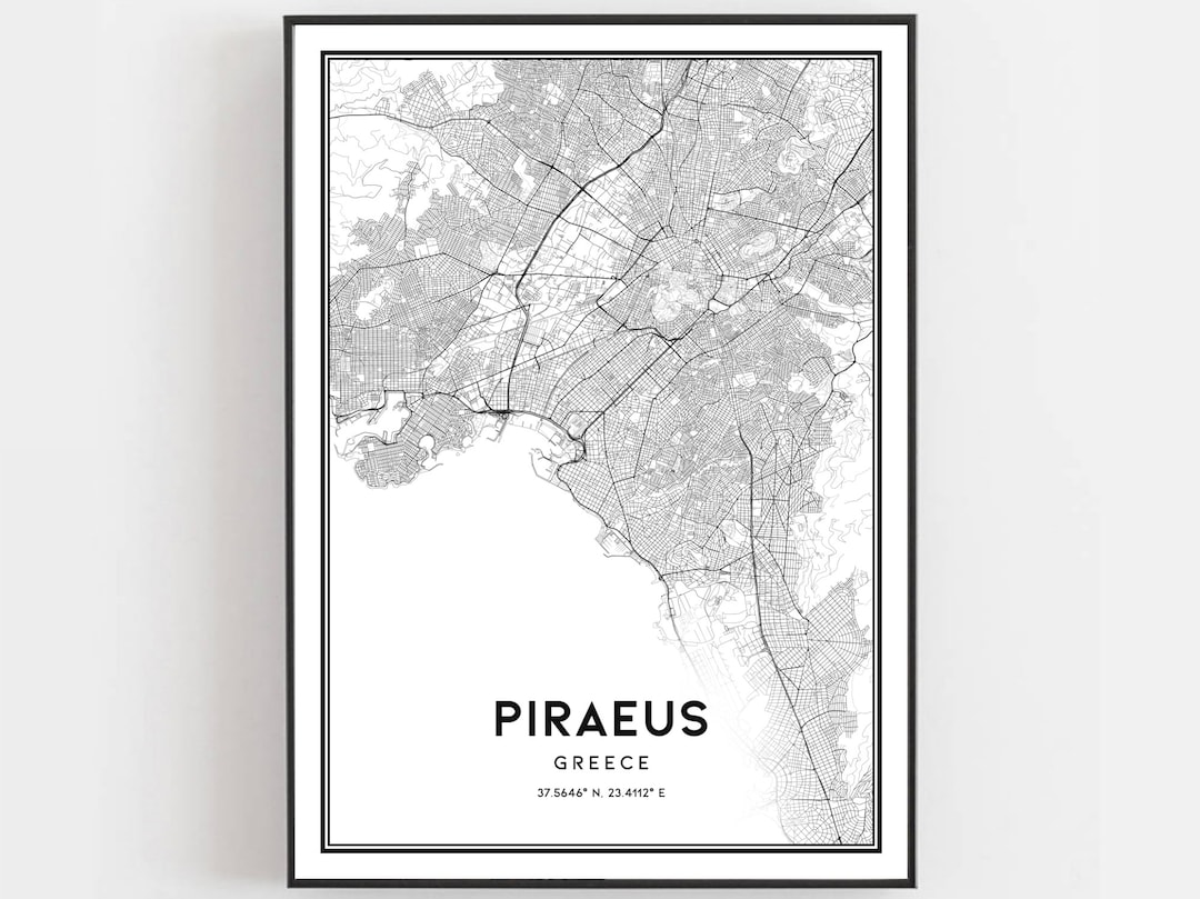 Piraeus Map Print, Piraeus Map Poster Wall Art, Piraeus City Map ...