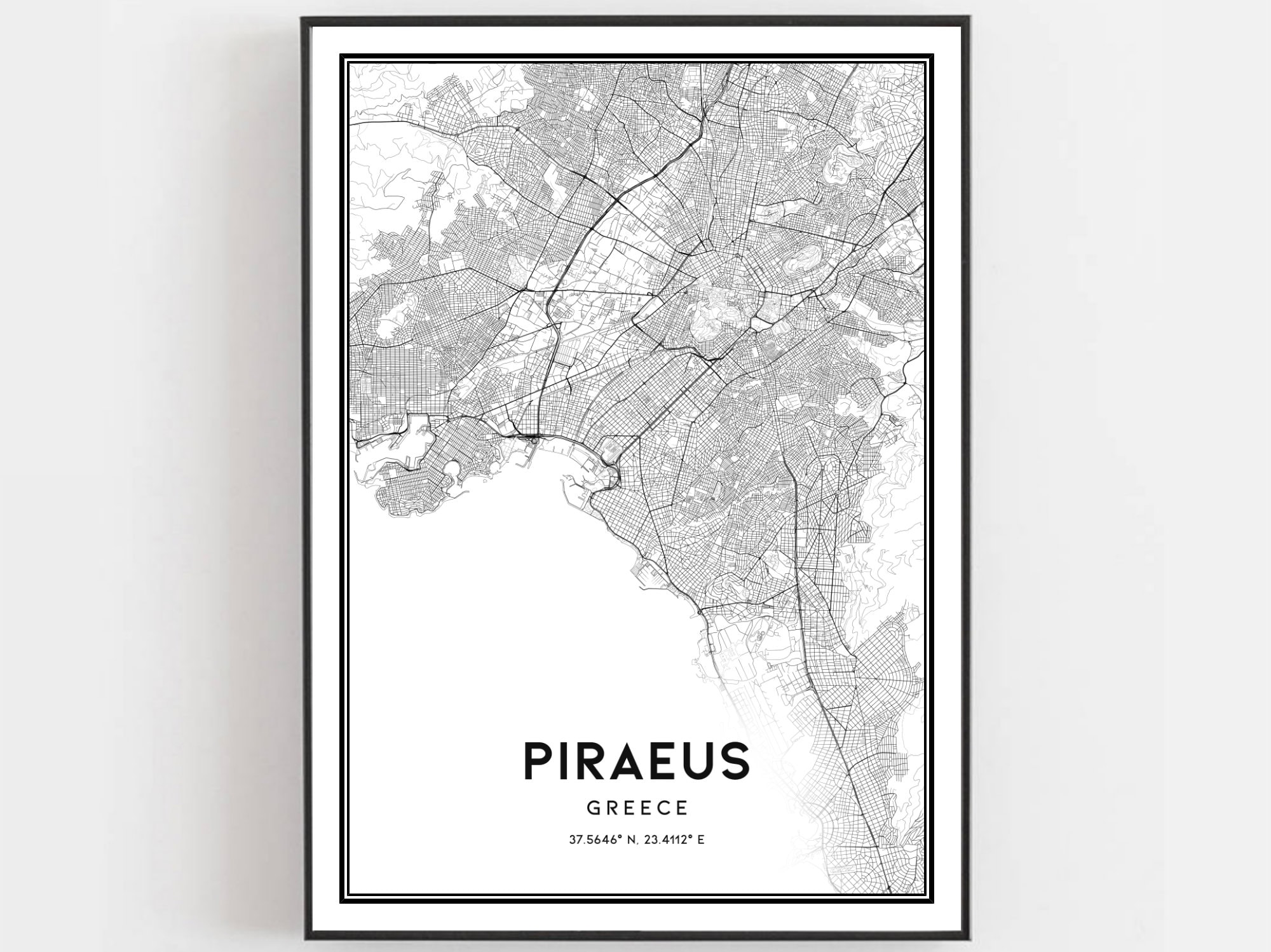 Piräus Karte Druck, Piäus Karte Poster Wandkunst, Piräus Stadtplan, Pi ...
