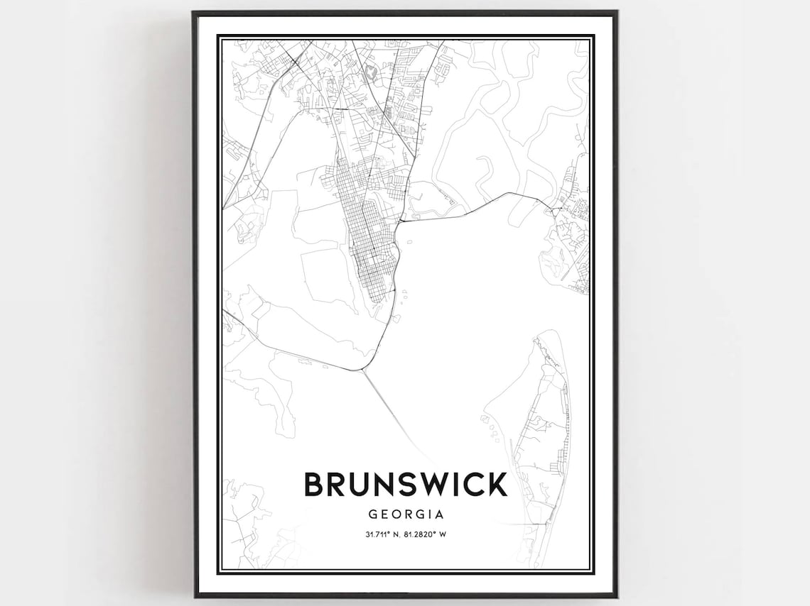 Brunswick Map Print Brunswick Map Poster Wall Art Ga City | Etsy