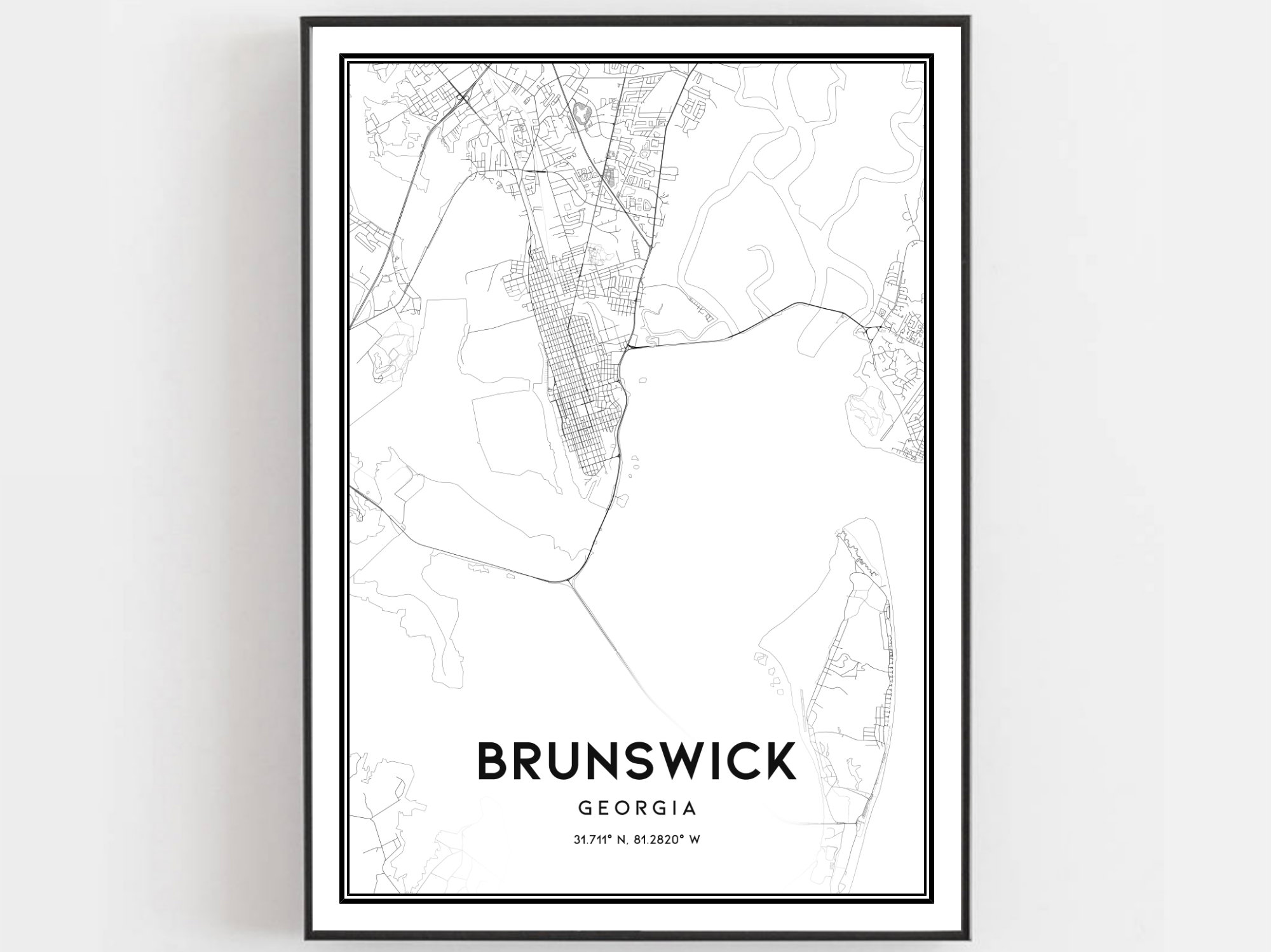 Brunswick Map Print Brunswick Map Poster Wall Art Ga City | Etsy