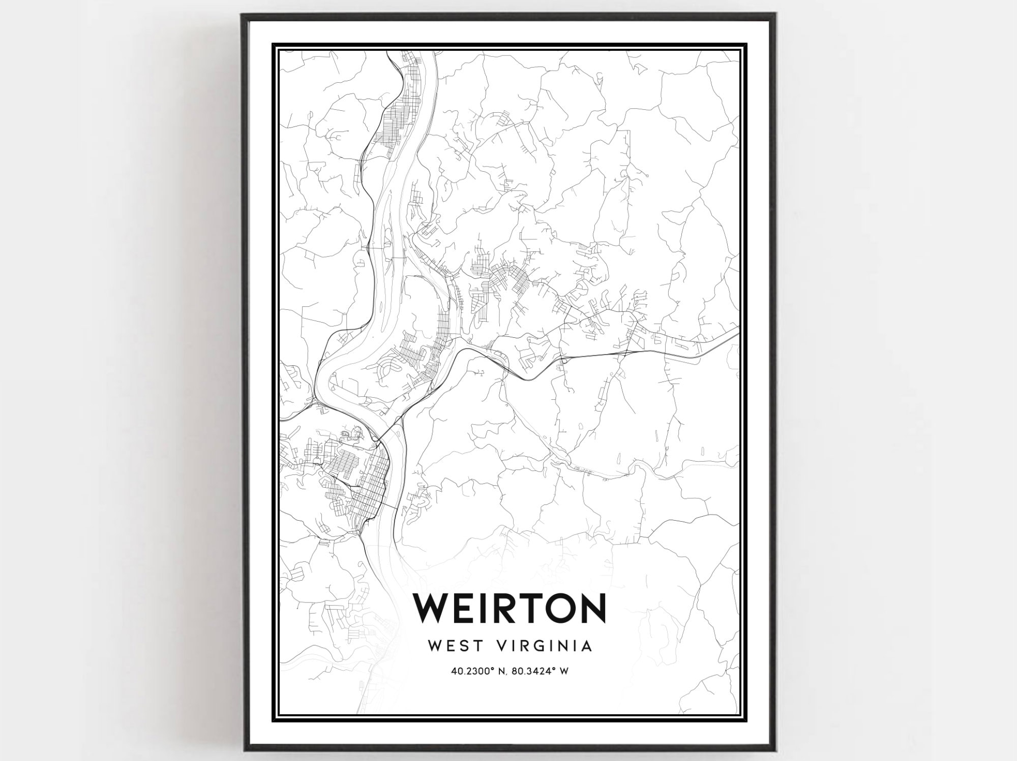 Weirton Map Print Weirton Map Poster Wall Art Va City Map | Etsy