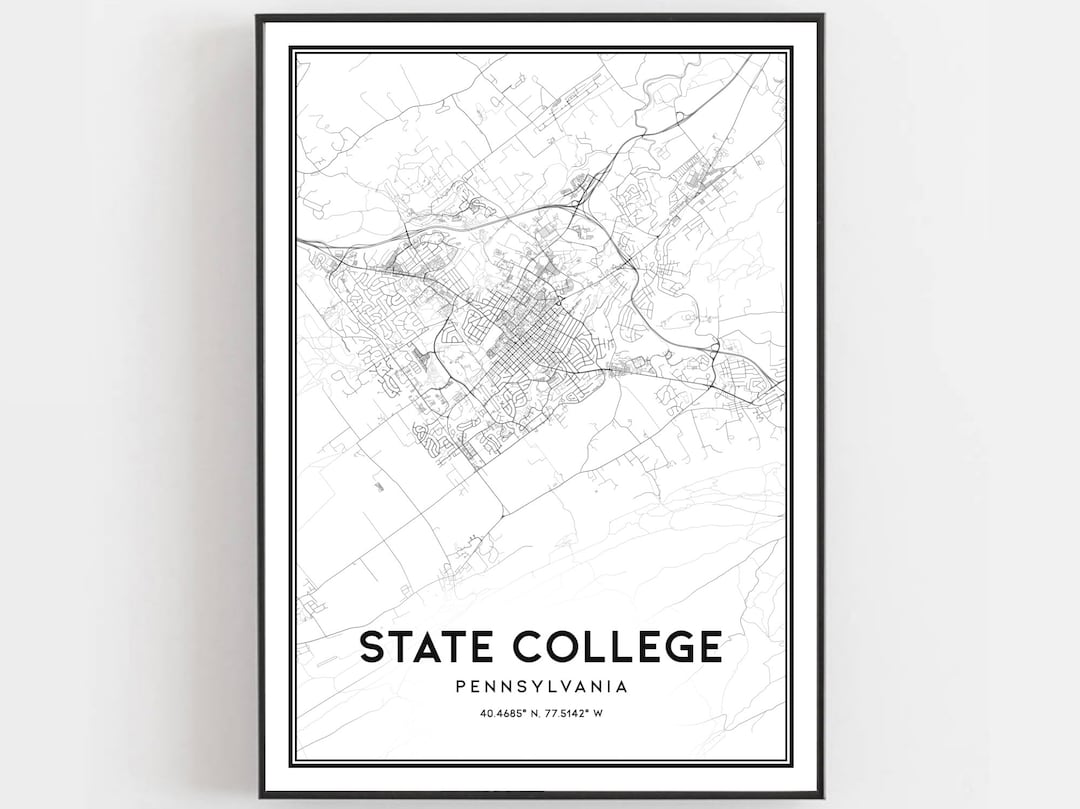 State College Map Print, State College Map Poster Wall Art, Pa City Map ...