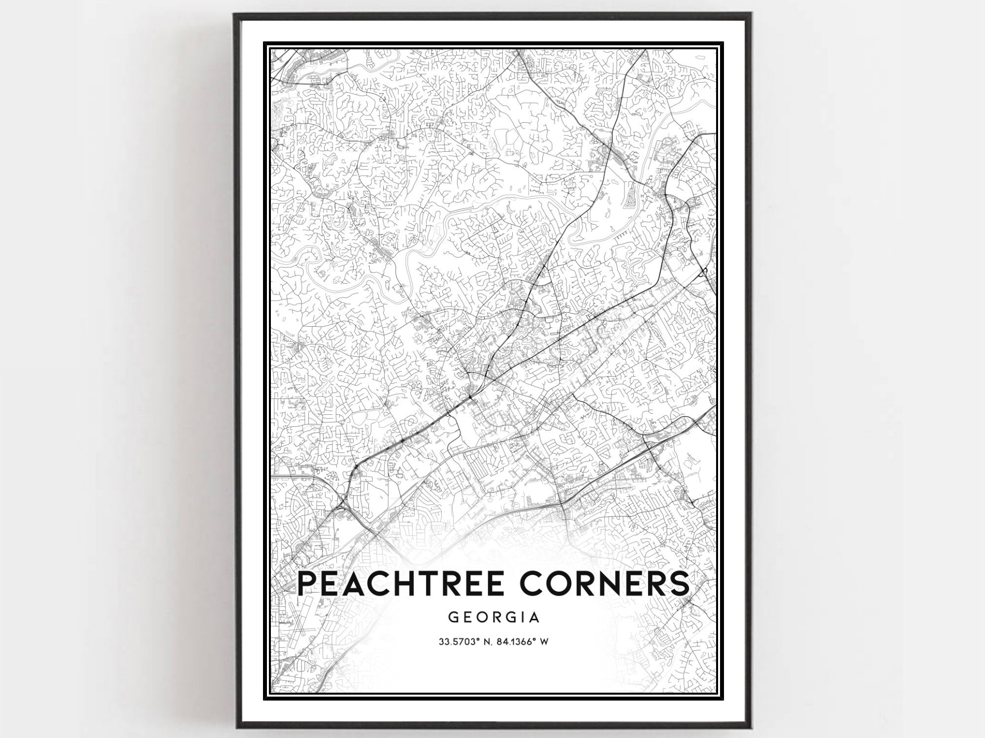 Peachtree Corners Map Print, Peachtree Corners Map Poster Wall Art, Ga ...