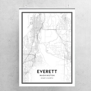 Everett Map Print, Everett Map Poster Wall Art, Wa City Map, Washington ...