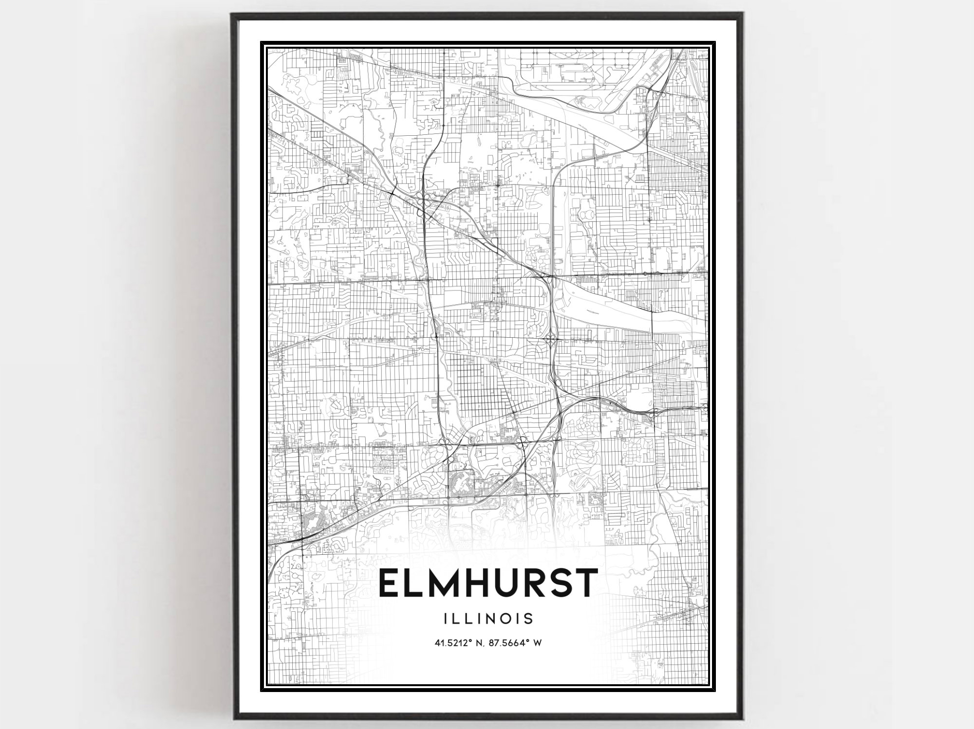 Elmhurst Map Print, Elmhurst Map Poster Wall Art, Il City Map, Illinois ...