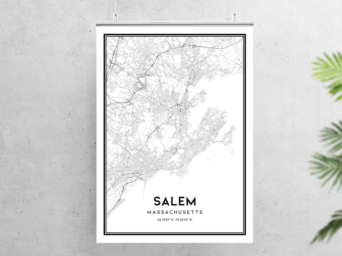 Salem Map Print, Salem Map Poster Wall Art, Ma City Map, Massachusetts ...